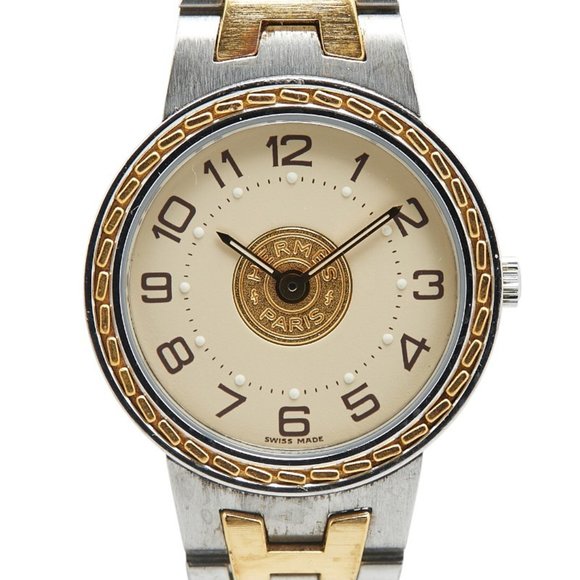 Hermes | Accessories | Hermes Serie Watch Quartz Gold Dial Stainless ...